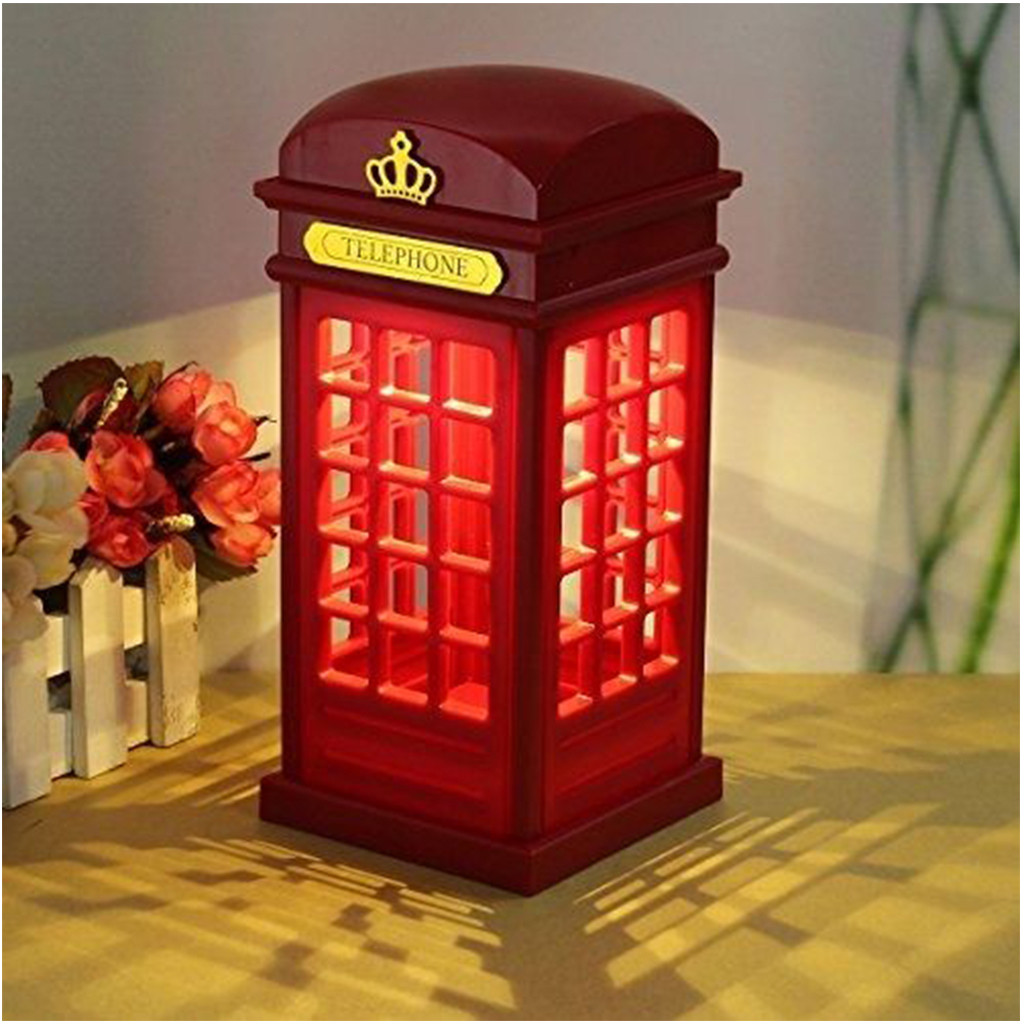 Red London Telephone Booth Night Light Bedside LED Table Lamp USB ...