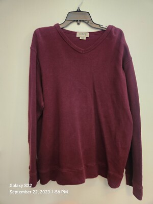 J. Crew V Neck Long Sleeve Cotton Maroon Red Wine Sweater - Size XL | eBay