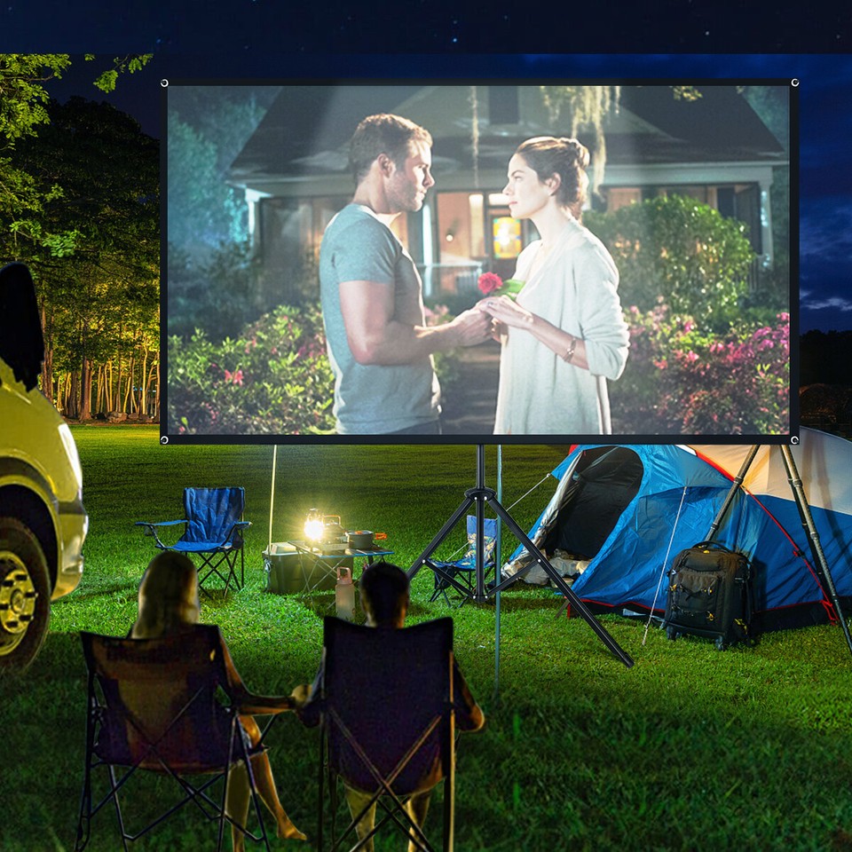 80" Projector Screen with Stand Height Adjustable Portable Home Outdoor ...