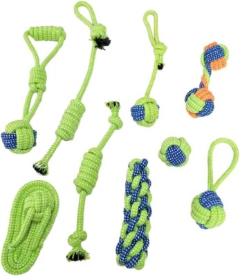 9 Pack Dog Toy Ropes Braided Pet Products Chew Toys for Aggressive ...