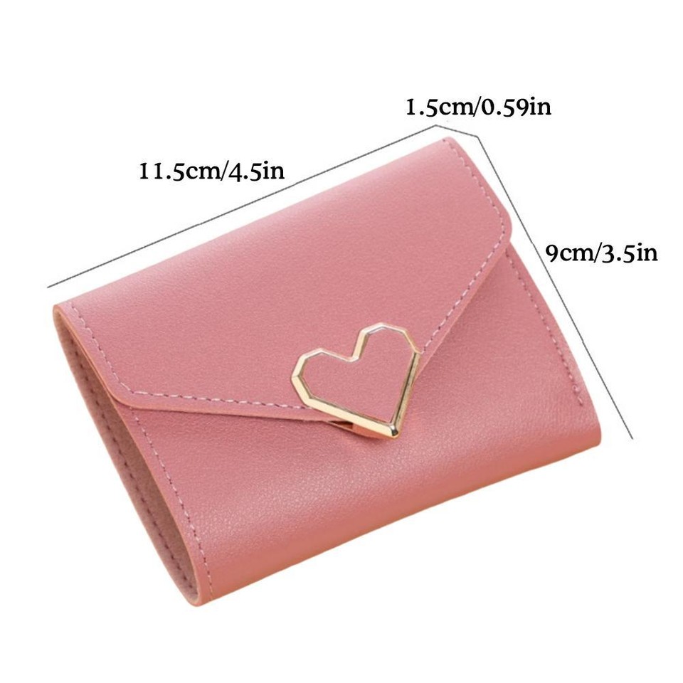 🔥korean heart wallet three fold leather short wallet | eBay