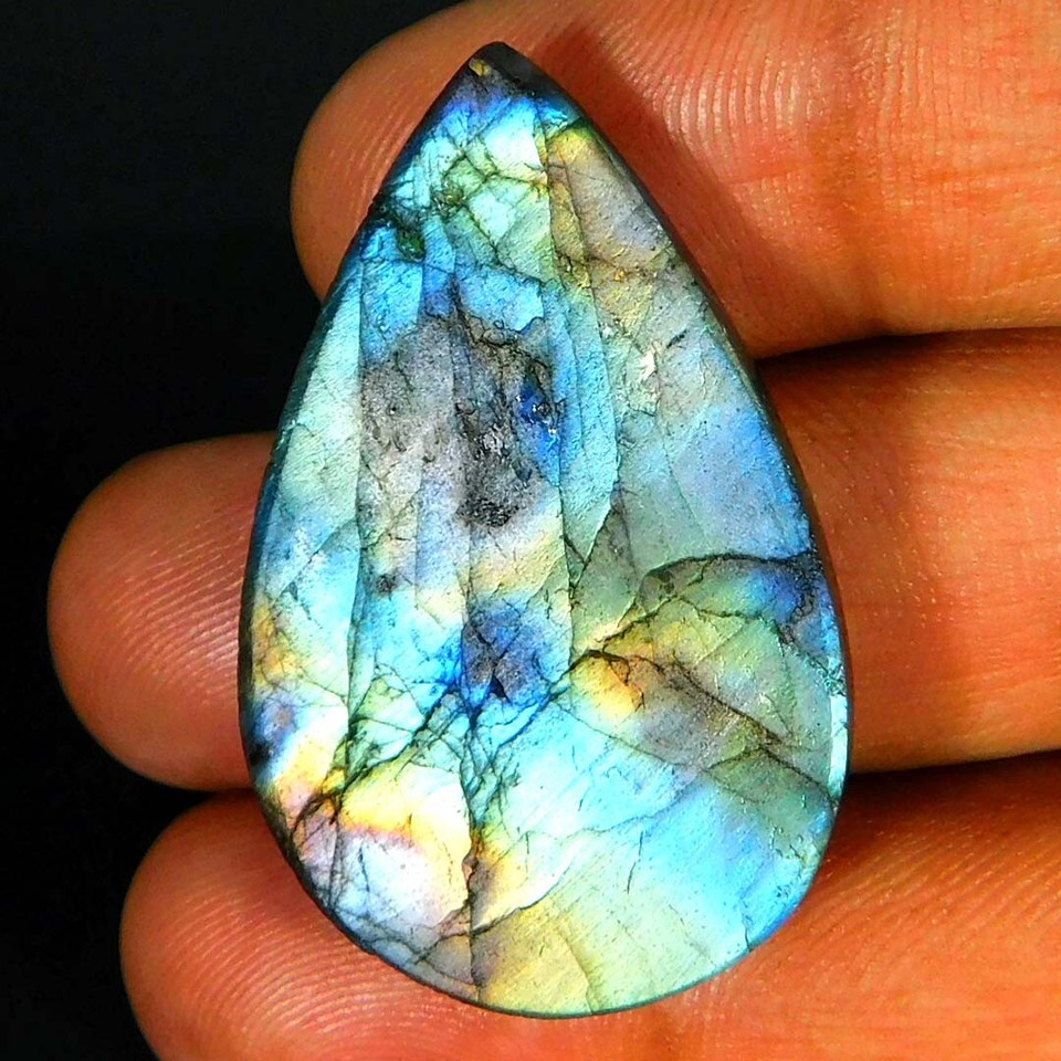 44,45 ct. Pera cabochon 100% naturale unico potere Labradorite pietra ...