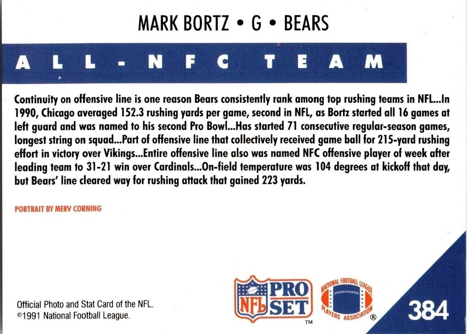 1991 Mark Bortz 62 Bears 384 National Football League Sports Trading ...