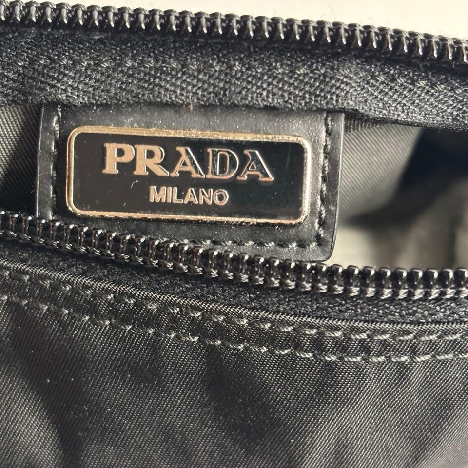 PRADA Triangle Logo Nylon Pouch Black Authentic Women's Clutch Bag | eBay