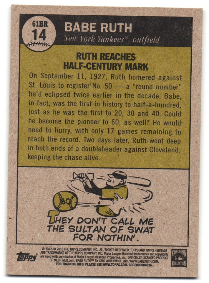 2010 Topps Heritage #61BR14 Babe Ruth Ruth Chase '61 NM | eBay