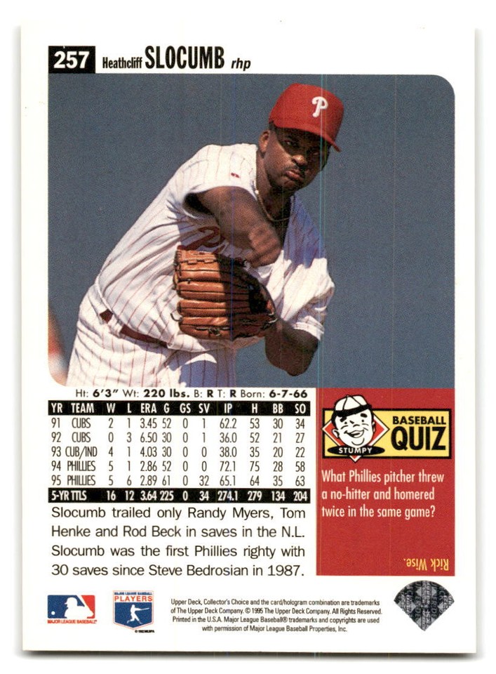 Heathcliff Slocumb 1996 Collector's Choice Baseball #257 Philadelphia ...