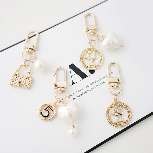 Metal Key Chains Women Key Ring Bag Decor Pearls Tassel Cord Pendent ...