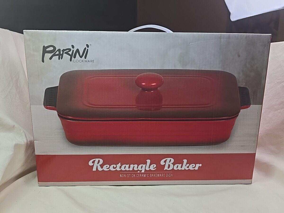Red Parini Ceramic Rectangle Casserole Baking Dish Non-Stick NIB New ...