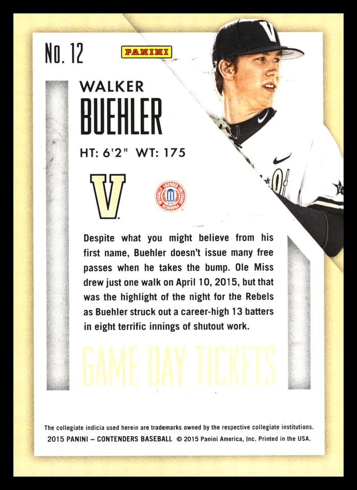 2015 Panini Contenders #12 Walker Buehler Vanderbilt Commodores | eBay