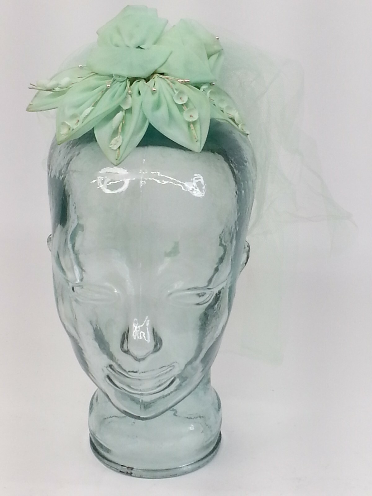 Vintage Mesh Netting Hat Topper Flowers Floral Womens - Gem