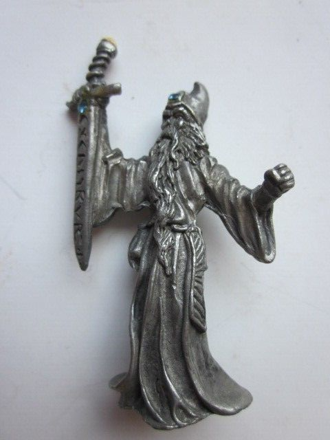 Gallo Ridolfi Pewter Wizard w/Excalibur Sword and Sorceress Figurine ...