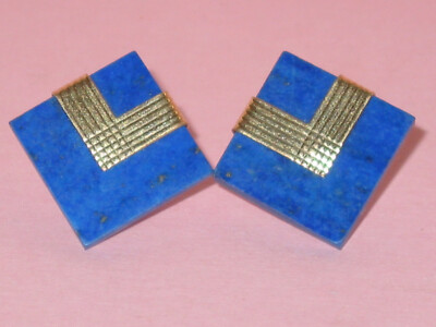 Peter Brams ~ Stunning Vintage Square Lapis Earrings With 14K Gold ...