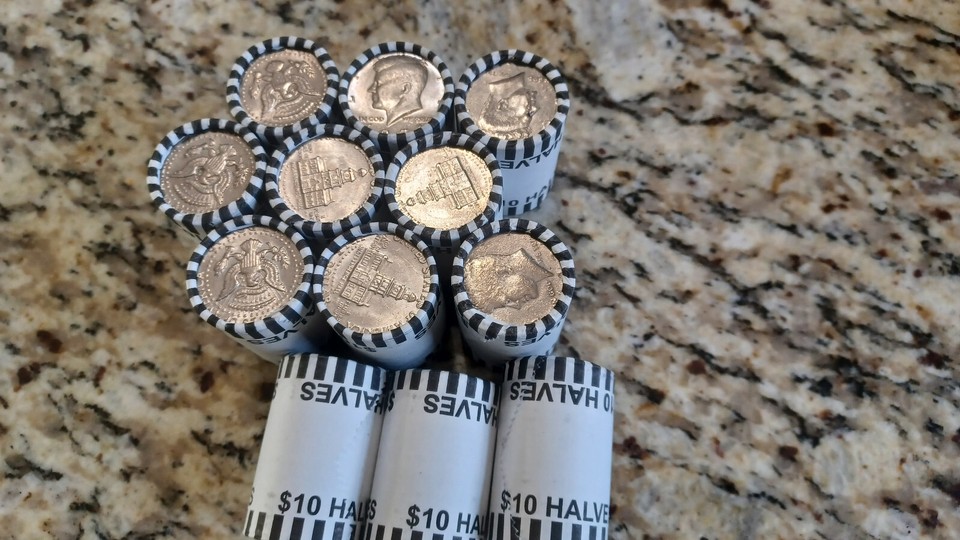 Kennedy Half Dollars Unsearched Fed Wrapped Bank Rolls $10 Face Value ...