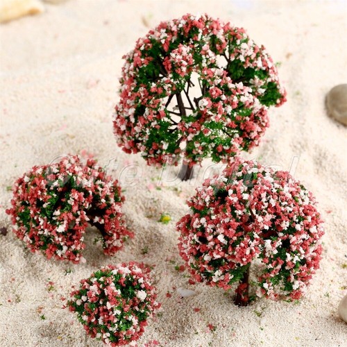 4pcs Peach Flower Model Trees Layout Train Railway Landscape Scene HO ...