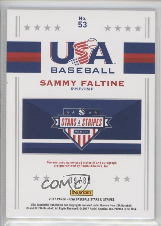 2017 USA Baseball Stars & Stripes Black Gold Jersey /89 Trey Faltine ...