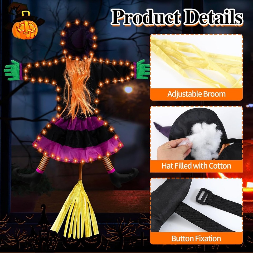 Solar Witch Outdoor Halloween LED Light Lighted Decorations Lamp ...