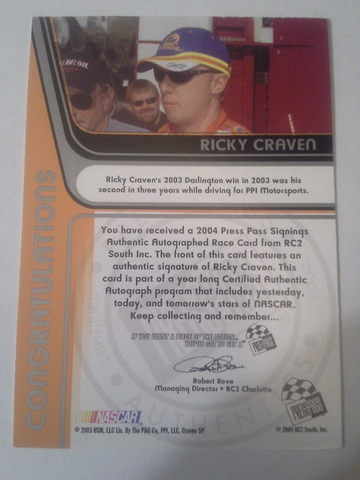2004 Press Pass Signings RICKY CRAVEN #32 Tide On Card Autograph | eBay