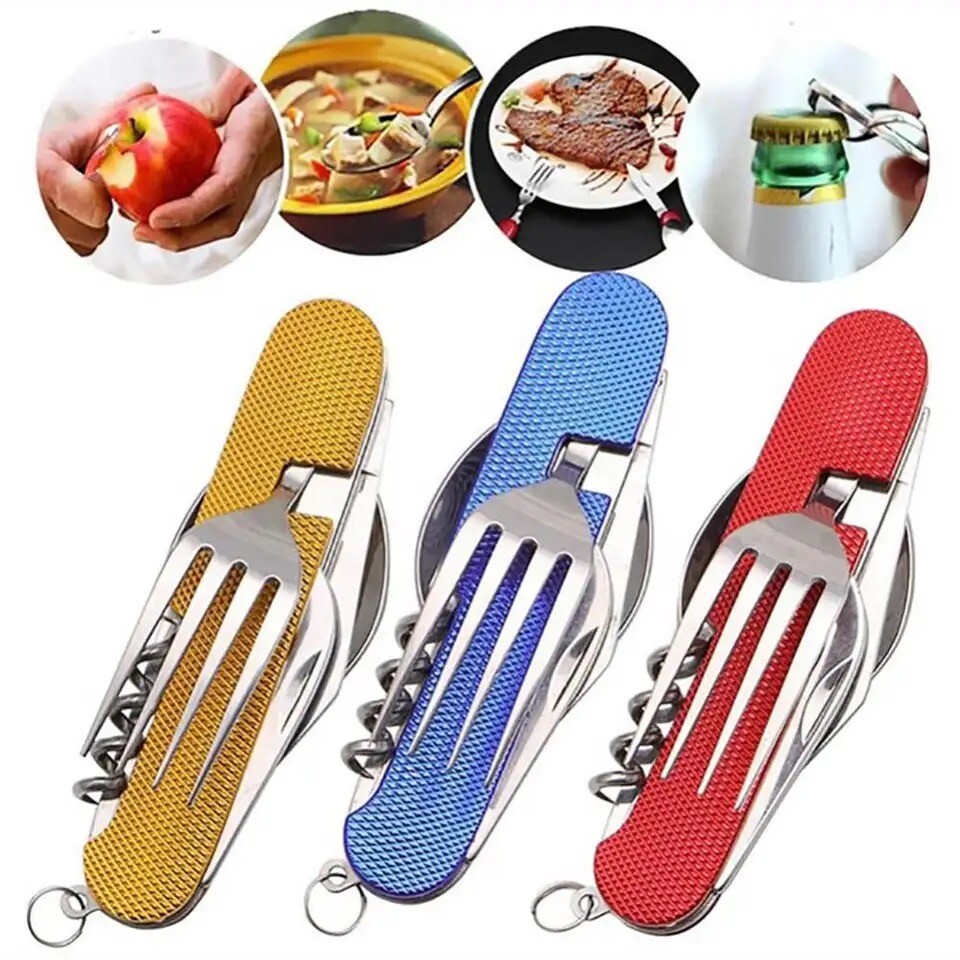 Camping Eating Utensil Set Folding Emergency Cutlery Knife ForkSpoon ...