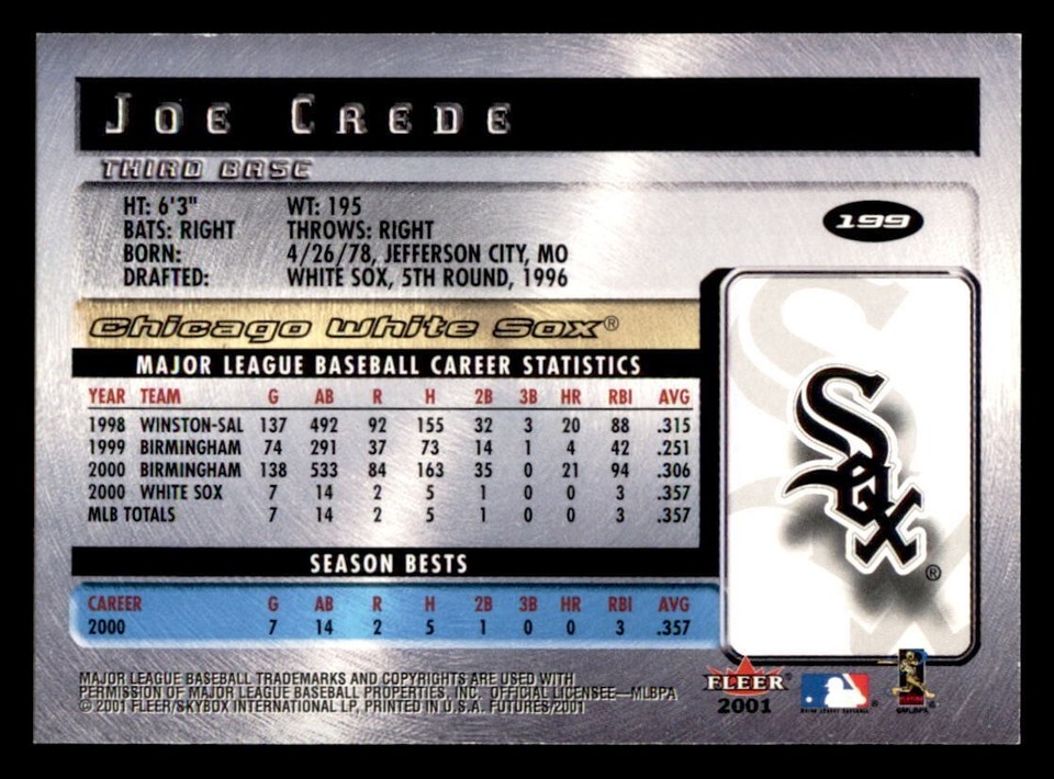 2001 Fleer Futures #199 Joe Crede Chicago White Sox | eBay