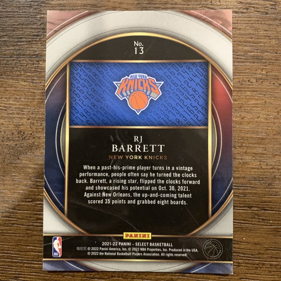 RJ Barrett 2021-22 Panini Select Numbers Red Prizm Insert #13 New York ...