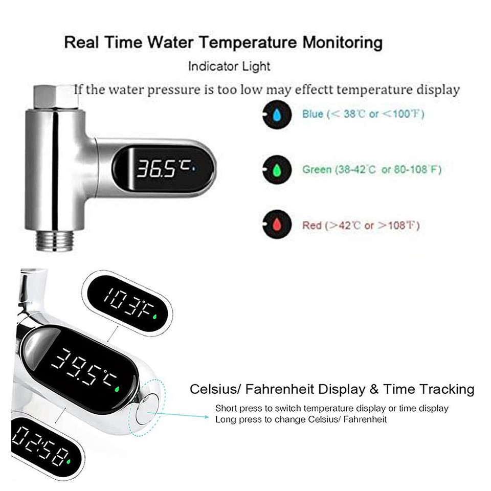 LED Digital Shower Bath Temperature Display Water Thermometer Monitor ...