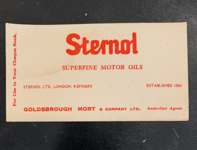 STERNOL Motor Oil Co. Early Vintage Australian Advertising Blotter Card ...