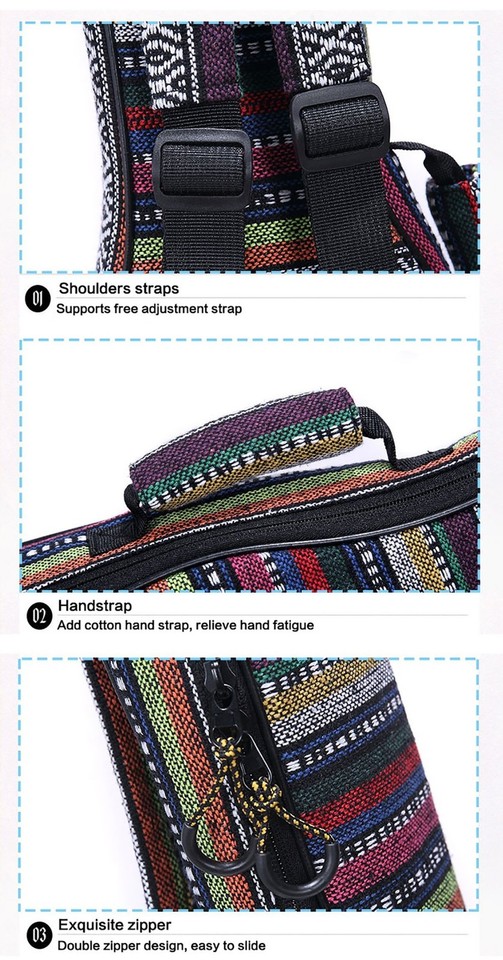 10MM Waterproof Durable Ethnic Ukulele Case Bag with Storage (23/24in ...