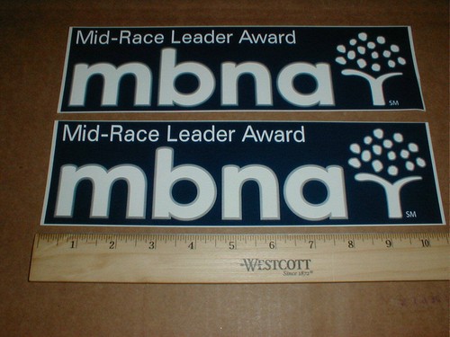PAIR blue authentic Nascar racing contingency fender decal sticker MBNA ...