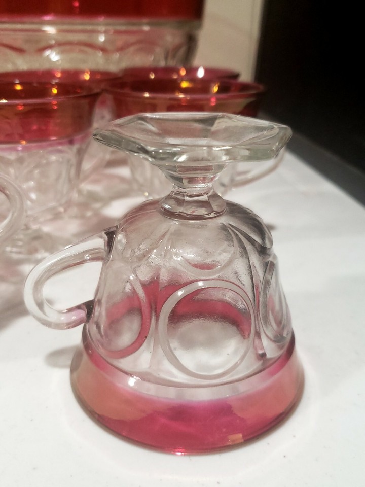 Vintage Indiana Glass Kings Crown Ruby Punch Bowl Set W/ 12 Footed Cups ...