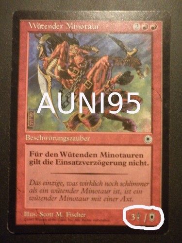 mtg magic MISPRINT Raging Minotaur NO TOUGHNESS portal German wutender ...