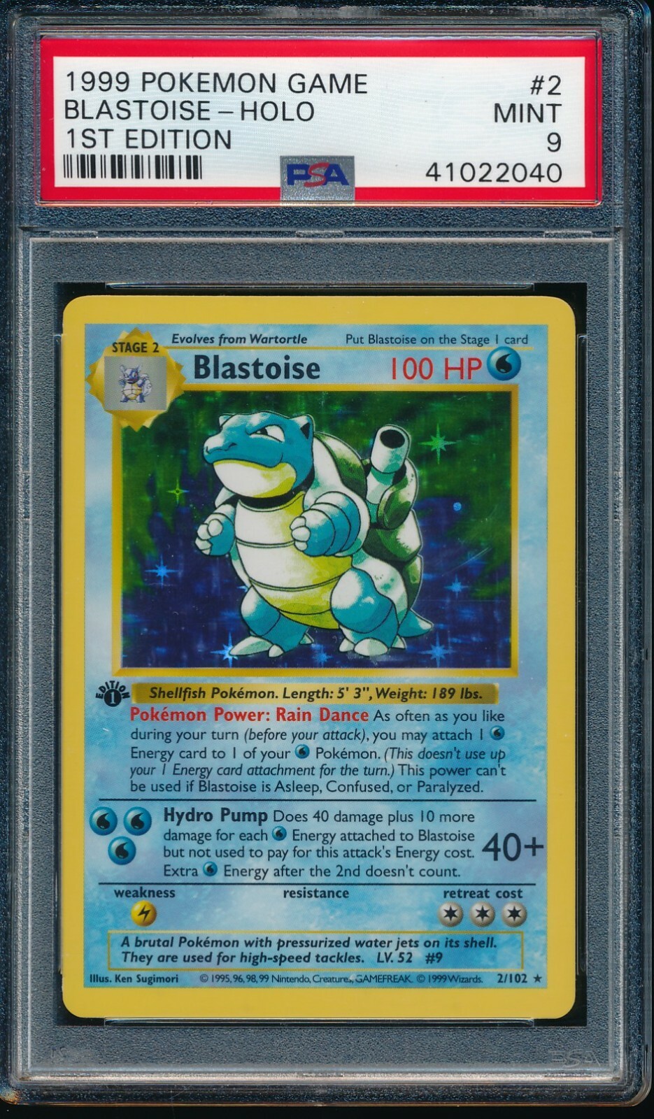 PSA 9 BLASTOISE 1999 Pokemon 1st Edition THIN STAMP #2/102 Holo ...