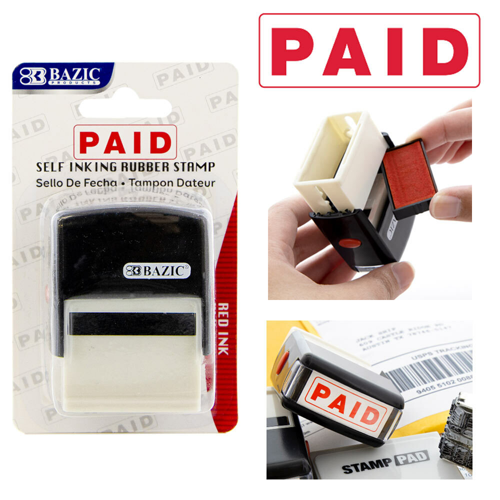 1 Pc PAID Pre-Inked Rubber Stamp Business Office Store Work Self Inking ...