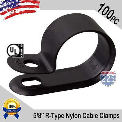 100 PCS PACK 5/8" Inch R-Type CABLE CLAMPS NYLON BLACK HOSE WIRE ...