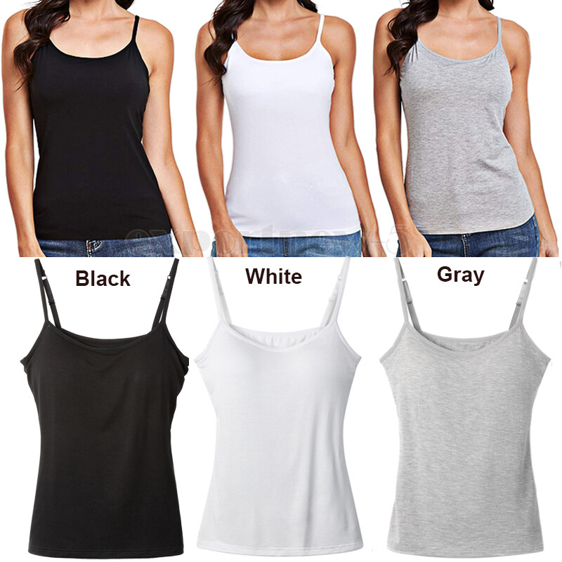 Women Cami with Built-in Bra Adjustable Straps Tank Top Padded Bra Vest ...