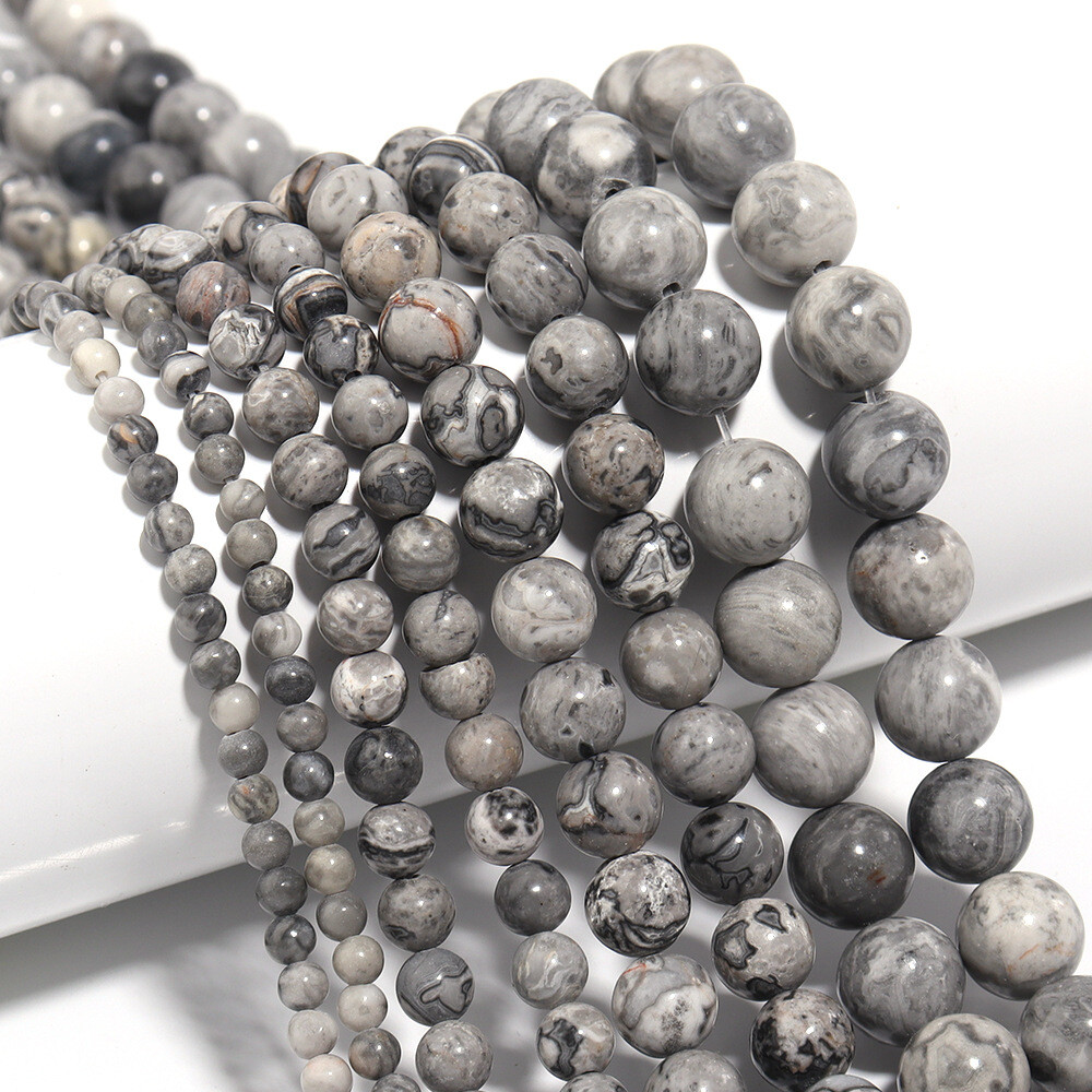Natural Stone Gray Map Jasper Round Spacer Bead for Jewelry Making 4 6 ...