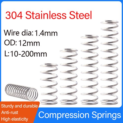 Compression Springs Wire Dia 1.4mm OD 12mm L 10-200mm 304 Stainless ...