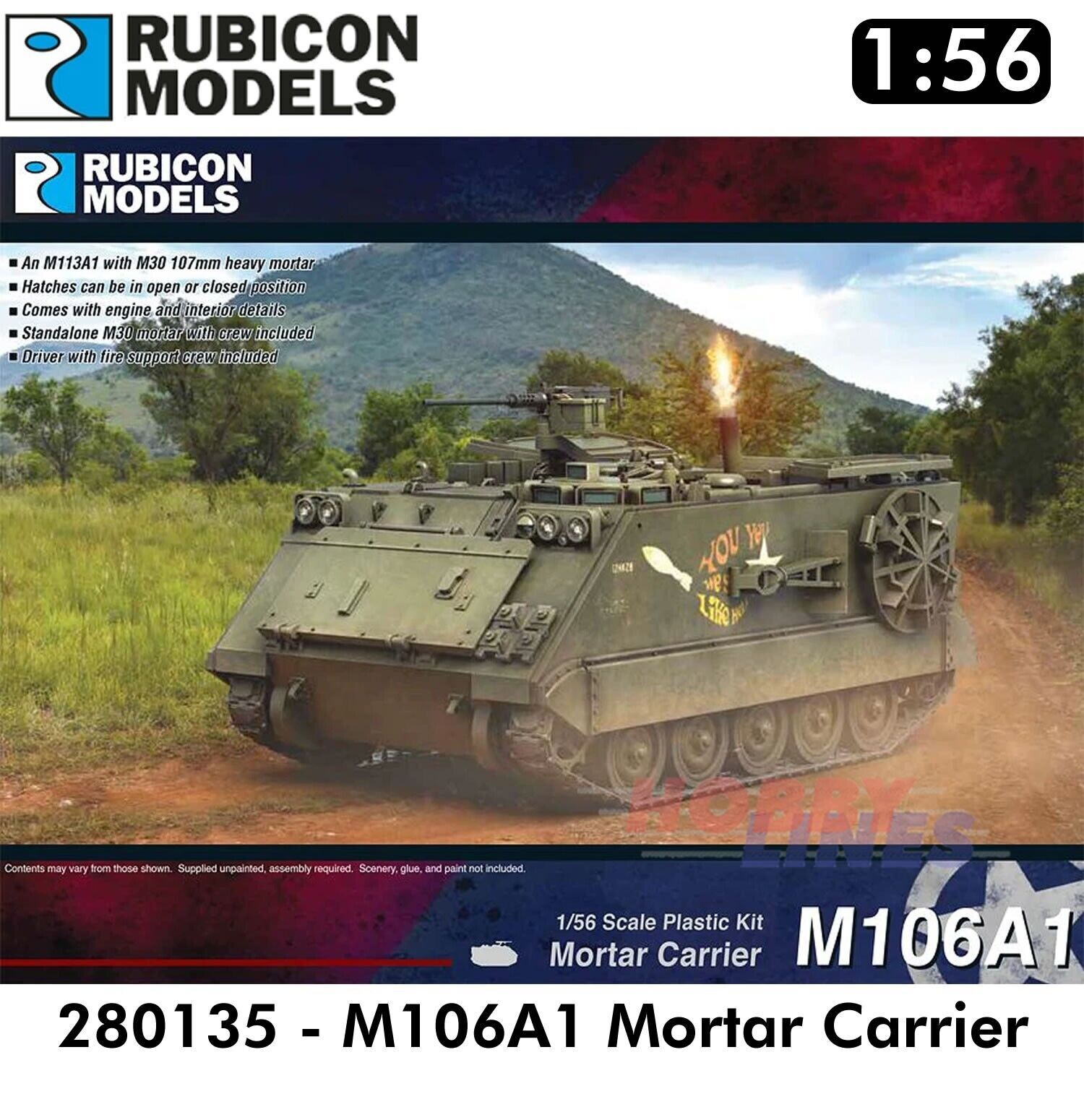 M106A1 Mortar Carrier M30 Mortar & Crew Vietnam 1:56 Rubicon Model Kit ...