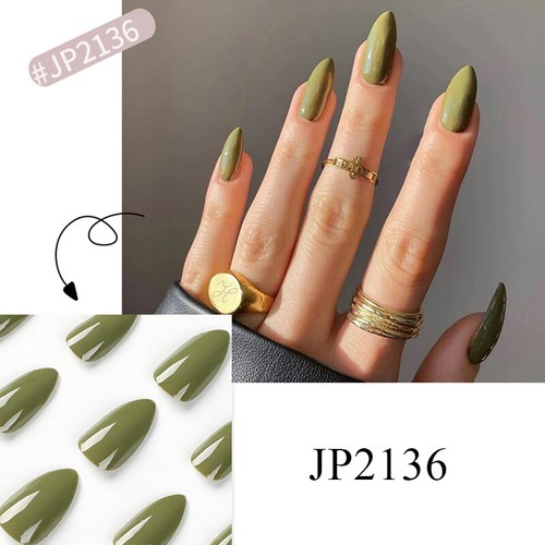 24pcs Glossy Medium Almond Press On Nails - Glue On Fake False Nails ...