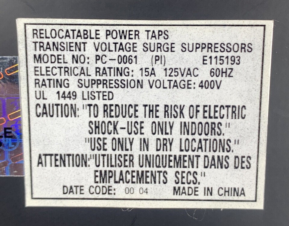 PC-0061 Relocatable Power Taps Transient Voltage Surge Suppressor ...