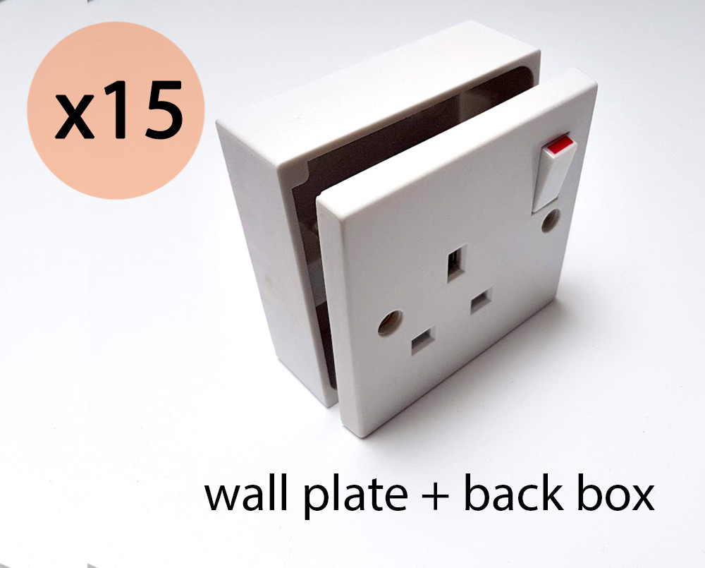 1 Gang 13A SINGLE WALL SWITCHED PLUG SOCKET Faceplate with back box ...