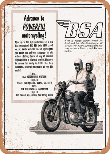 METAL SIGN - 1967 BSA Advance to Powerful Motorcycling Vintage Ad | eBay