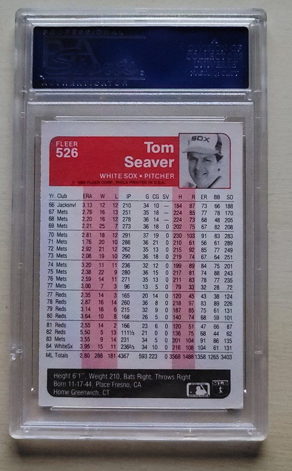 1985 Fleer Baseball #526 PSA DNA Tom Seaver Authentic Auto Autograph ...