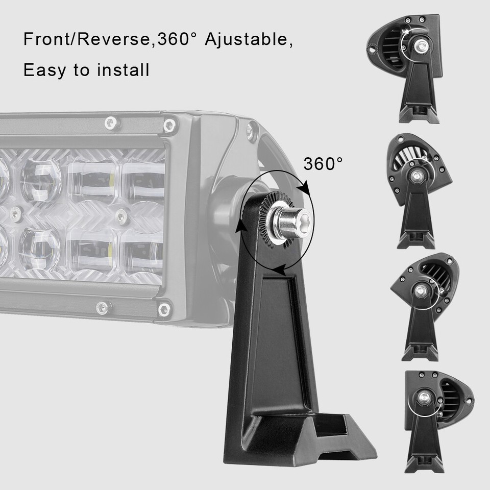 2PC LED Light Bar Mounting Brackets 360° Side Rotating Al Alloy Holder ...