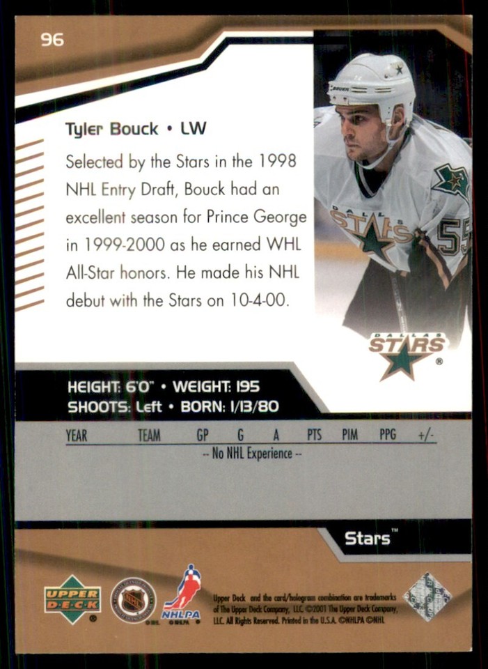 2000-01 Upper Deck Black Diamond Tyler Bouck Dallas Stars #96 | eBay