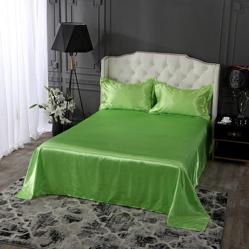 Super Soft Satin Ice Silk Flat Bed Sheet Pure Imitation Bedding Set ...