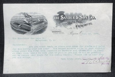 Antique Letterhead Ephemera Snyder and Son Whiffletrees Piqua OH 1894 ...