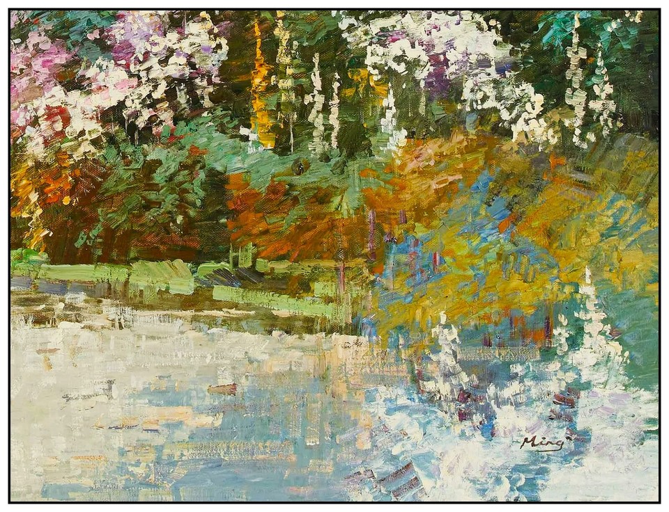 Ming Feng Large Original Painting Oil On Canvas Signed Floral Landscape ...