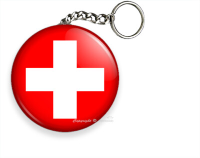 FLAG OF SWITZERLAND SWISS CROSS SYMBOL NEW KEYCHAIN KEYFOB CHAIN RING ...