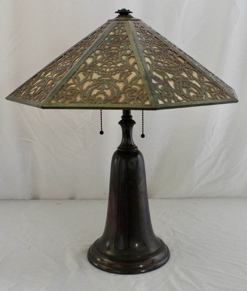 Miller Table Lamp w/Bradley & Hubbard Brass Sectioned Shade w/Slag ...