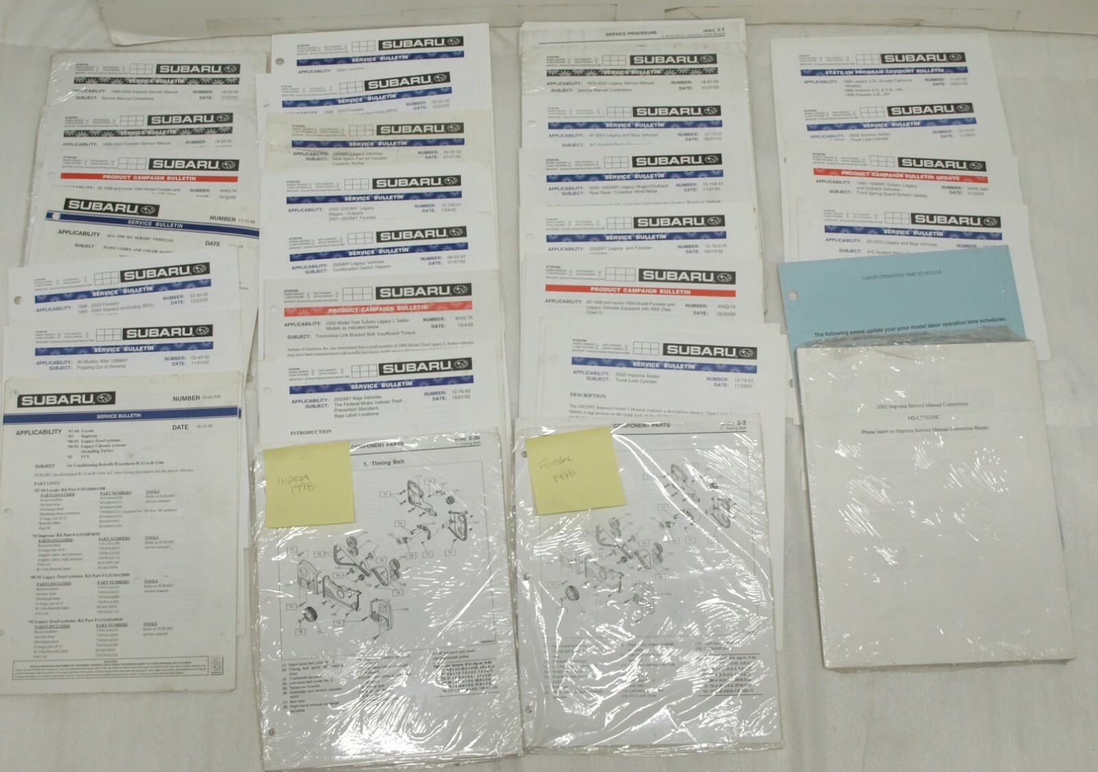 Lot of Subaru Service Bulletins & Product Campaign Bulletins 1998-2002 ...